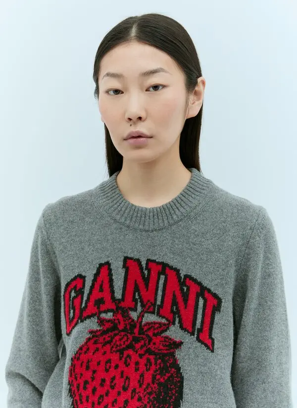 GANNI Graphic Strawberry Crewneck Sweater