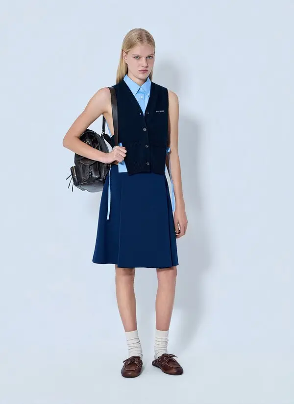 Miu Miu V-neck Logo Knit Vest With Side Ties - Blue