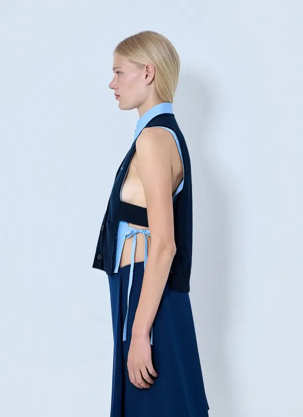 Miu Miu V-neck Logo Knit Vest With Side Ties - Blue