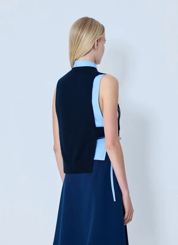 Miu Miu V-neck Logo Knit Vest With Side Ties - Blue