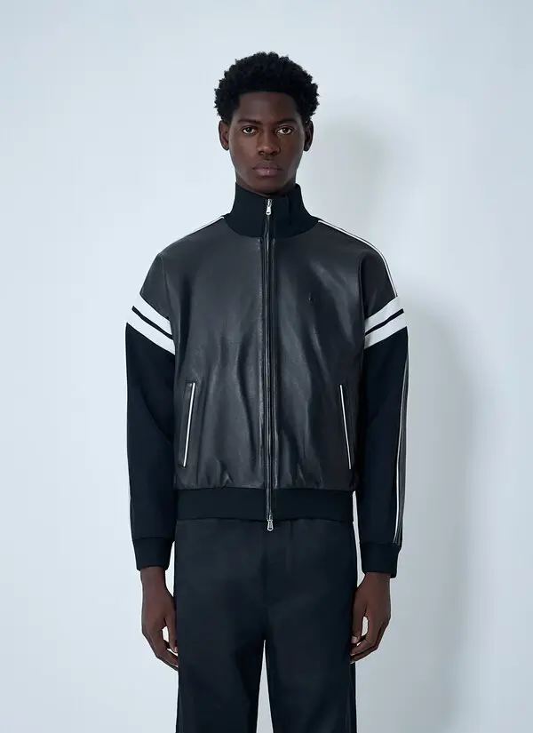 WALES BONNER Leather Logo Motif Bomber Jacket - Black