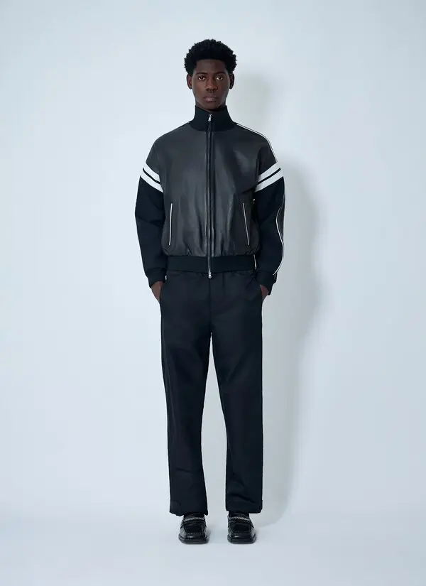WALES BONNER Leather Logo Motif Bomber Jacket