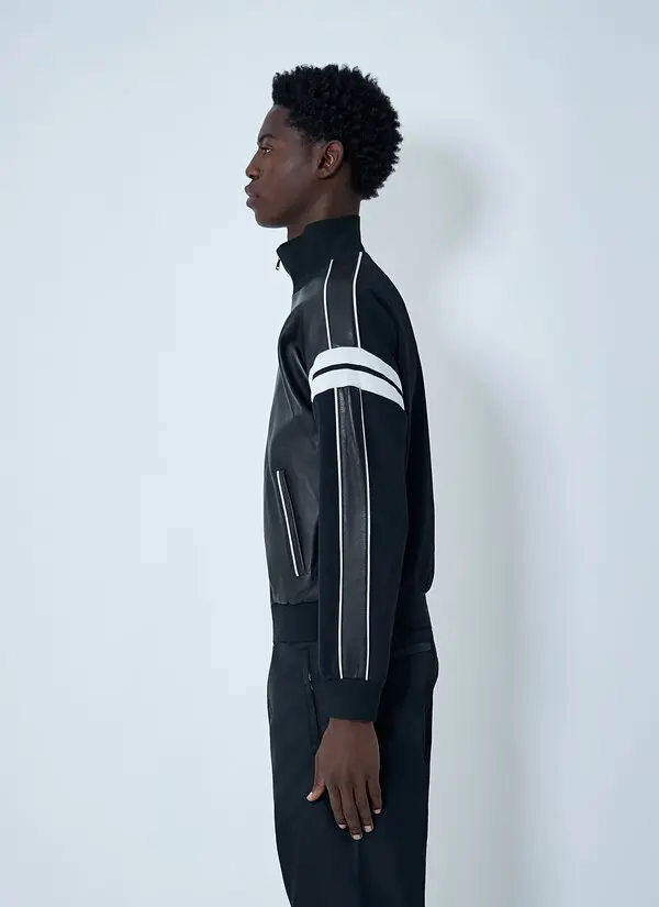 WALES BONNER Leather Logo Motif Bomber Jacket