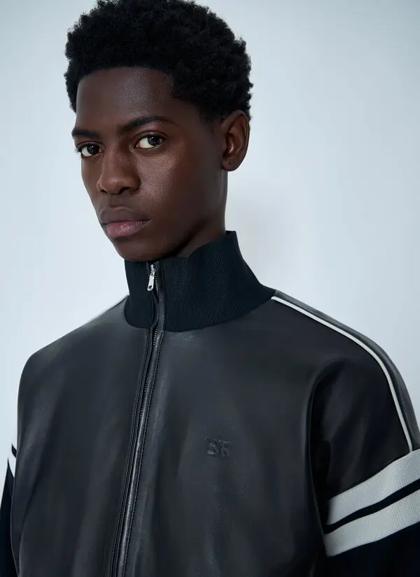 WALES BONNER Leather Logo Motif Bomber Jacket