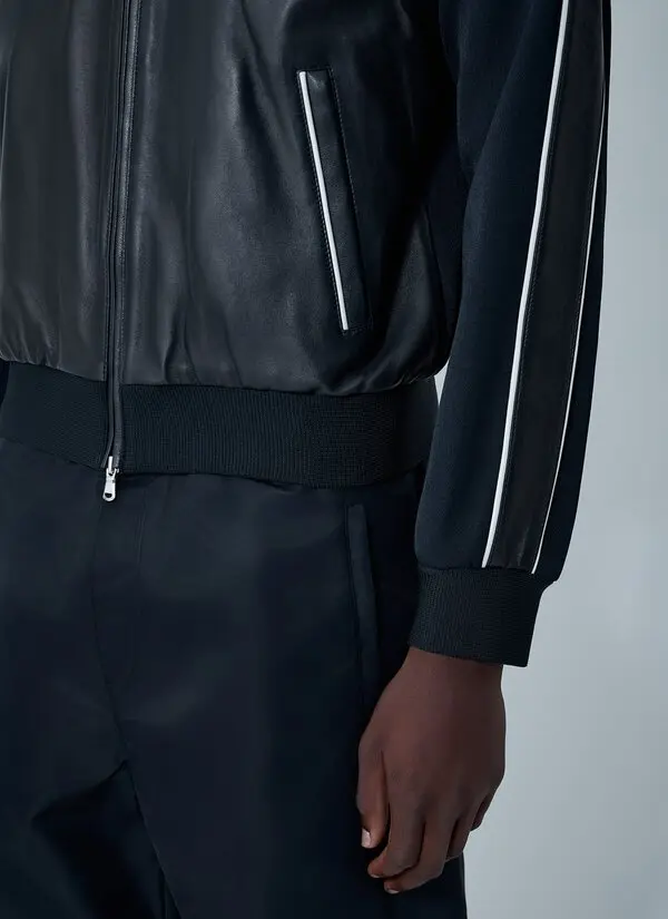 WALES BONNER Leather Logo Motif Bomber Jacket
