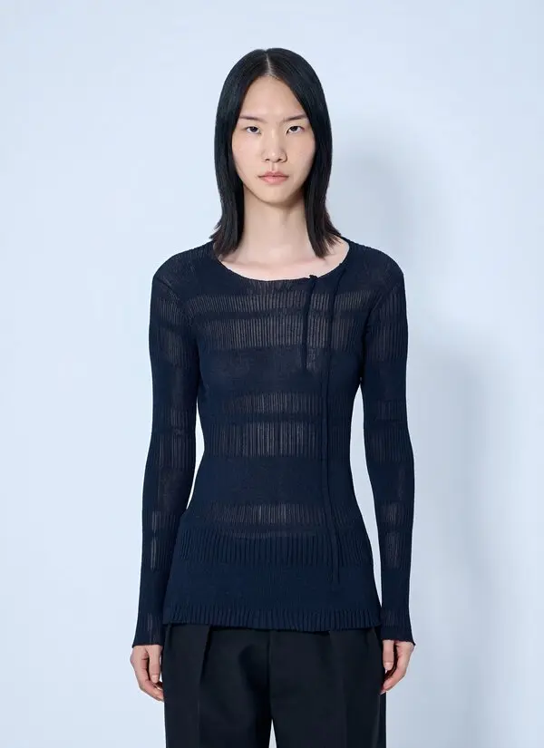 Yohji Yamamoto Rib Tuck D Round Neck Top - Blue
