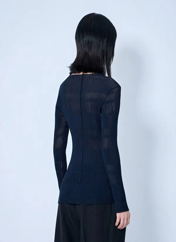 Yohji Yamamoto Ribbed Sheer Knit Top
