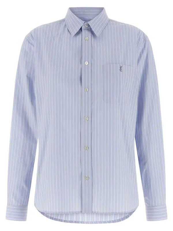 Saint Laurent Cassandre Embroidered Cotton-linen Blend Shirt