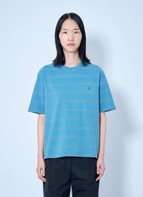 JIL SANDER Striped Cotton Jersey Crewneck T-shirt - Blue