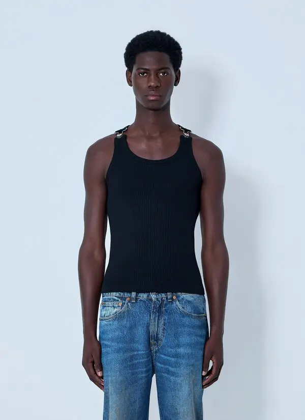 JEAN PAUL GAULTIER Ribbed Tank Top With Metal Hardware - Black
