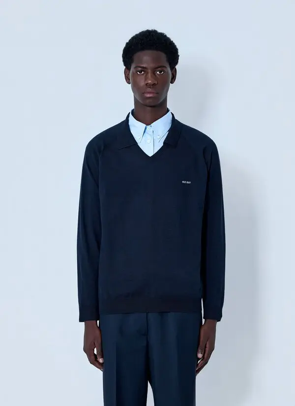 Miu Miu V-neck Knit Sweater - Blue