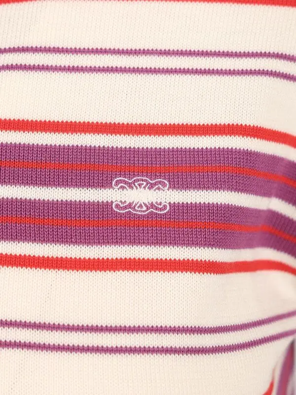Celine Knitted Cotton Polo Shirt With Horizontal Stripes And Embroidered Logo