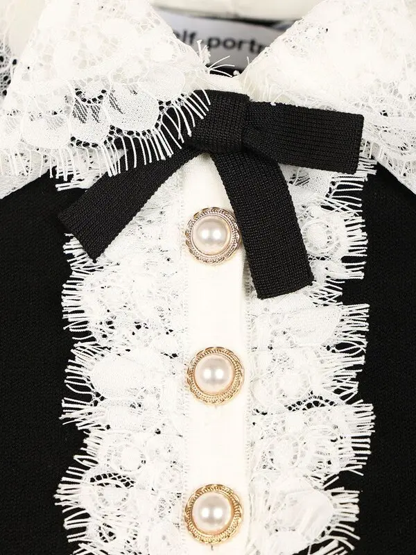 SELF-PORTRAIT Wool Knit Top With Lace And Bow Detail - Black
