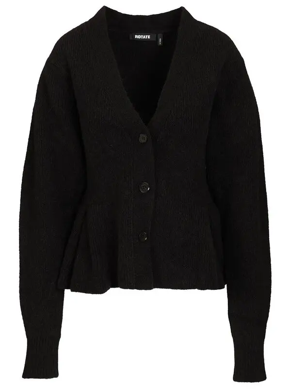 ROTATE BY BIRGER CHRISTENSEN Peplum Cardigan With V-neck And Button Front - Black