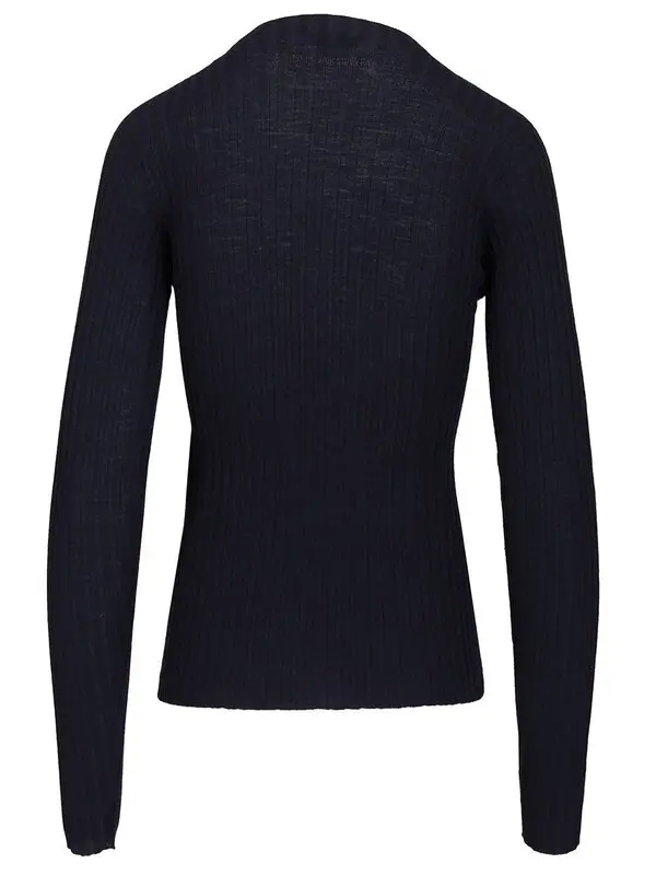 Balenciaga Ribbed Knit Long Sleeve Crew Neck Sweater - Blue
