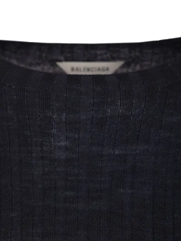 Balenciaga Ribbed Knit Long Sleeve Crew Neck Sweater - Blue