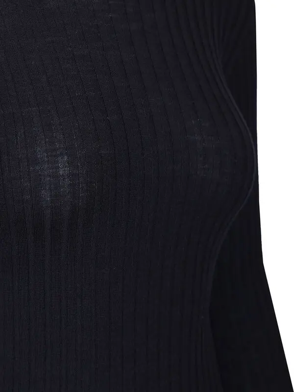 Balenciaga Ribbed Knit Long Sleeve Crew Neck Sweater - Blue