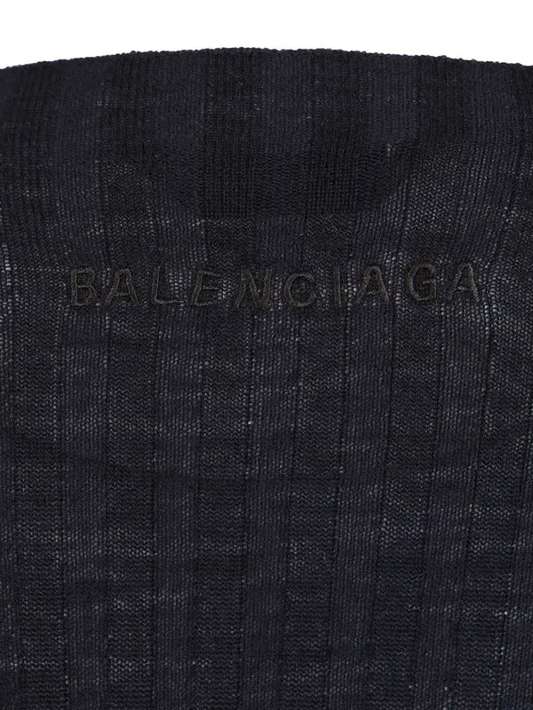 Balenciaga Ribbed Knit Long Sleeve Crew Neck Sweater - Blue