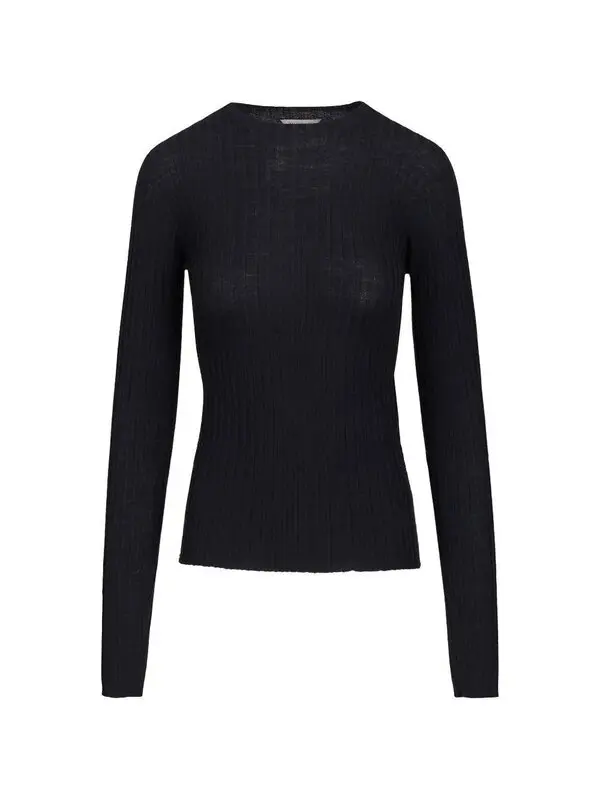 Balenciaga Ribbed Knit Long Sleeve Crew Neck Sweater - Blue