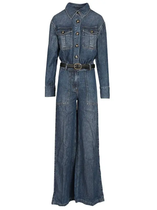 SELF-PORTRAIT Lyocell Denim Jumpsuit - Blue