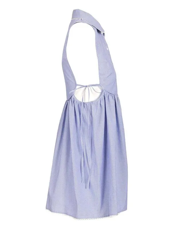 Miu Miu Poplin Gingham Embroidered Dress With Bow Detail