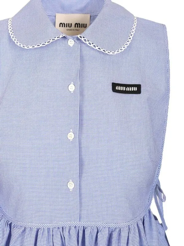 Miu Miu Poplin Gingham Embroidered Dress With Bow Detail
