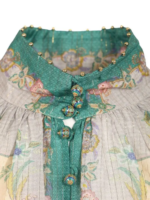 Zimmermann Indra Blouse With Printed Motif And Beaded Trim - Multicolor