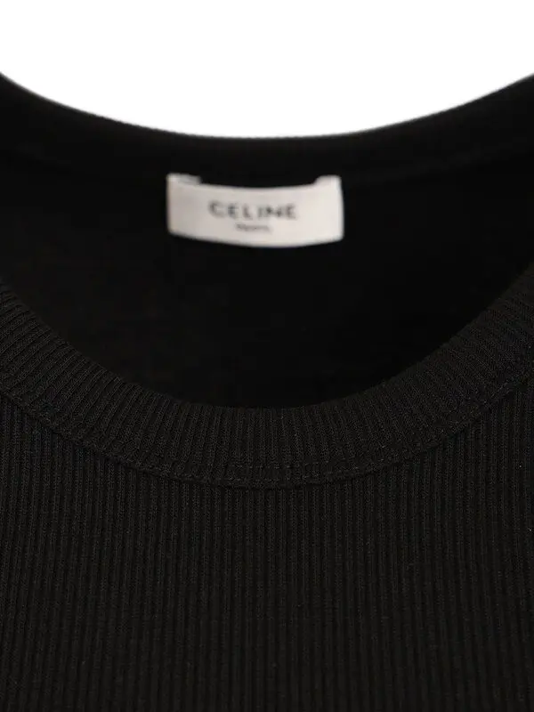 Celine Ribbed Silk And Cotton Tank Top With Triomphe Embroidery