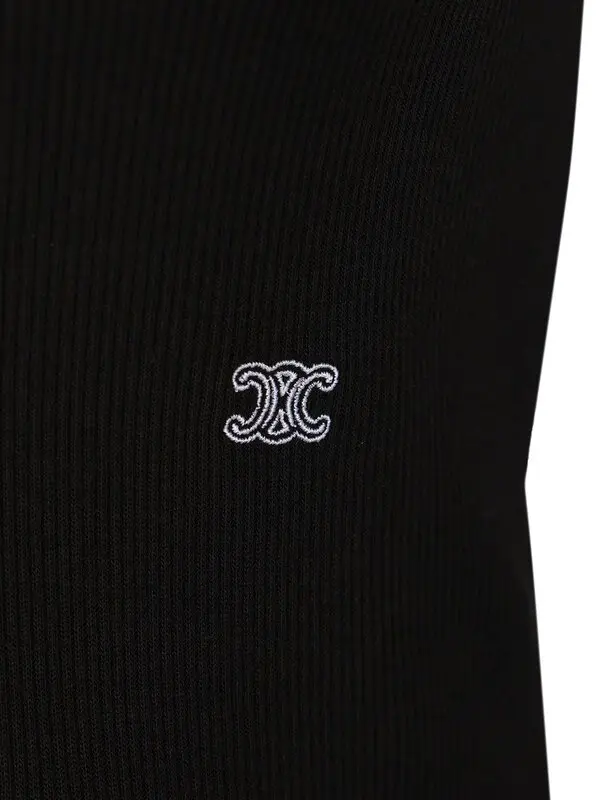 Celine Ribbed Silk And Cotton Tank Top With Triomphe Embroidery