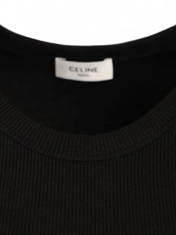 Celine Ribbed Silk And Cotton Tank Top With Triomphe Embroidery