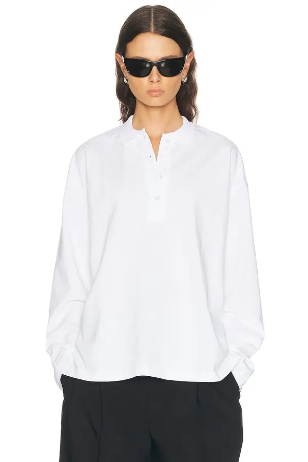 Sprwmn Long Sleeve Oversized Polo Tee - White