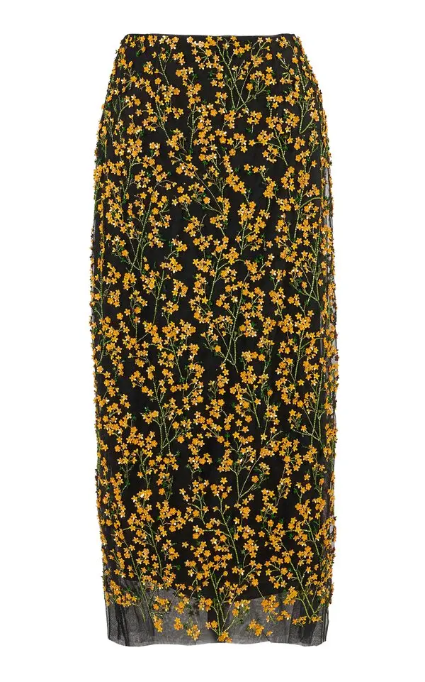 Carolina Herrera Embroidered Nylon Tulle Pencil Skirt