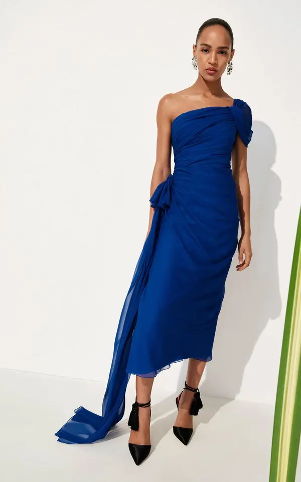 Carolina Herrera Off-the-shoulder Silk Chiffon Midi Dress