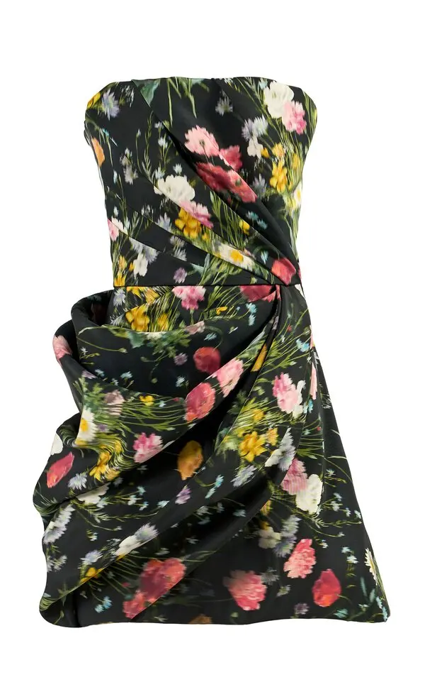 Carolina Herrera Draped Meadow Floral Silk Faille Mini Dress