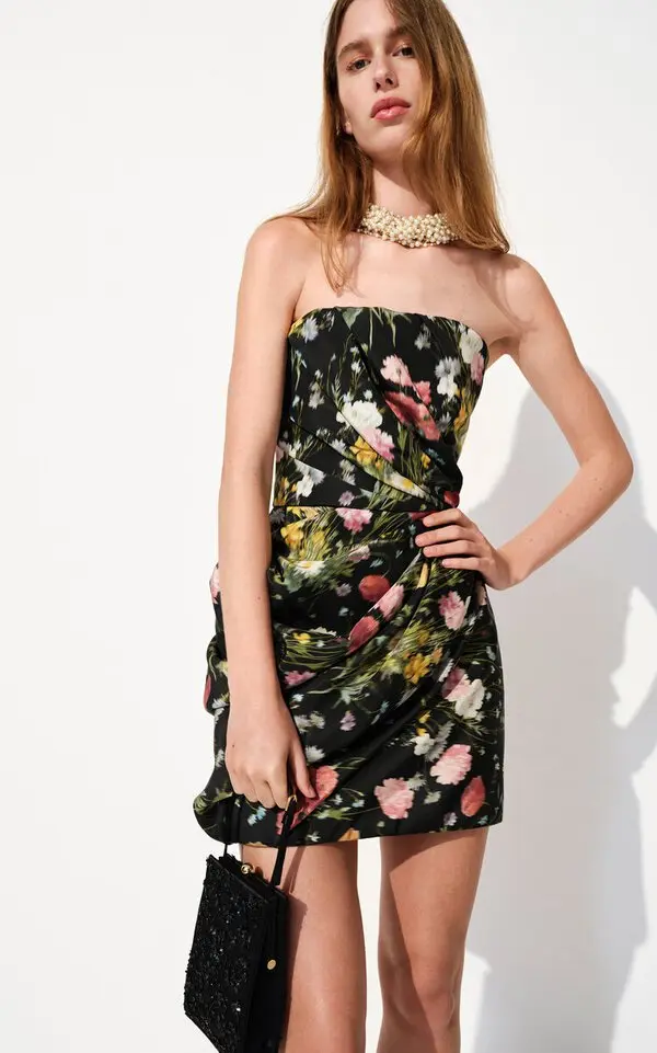 Carolina Herrera Draped Meadow Floral Silk Faille Mini Dress