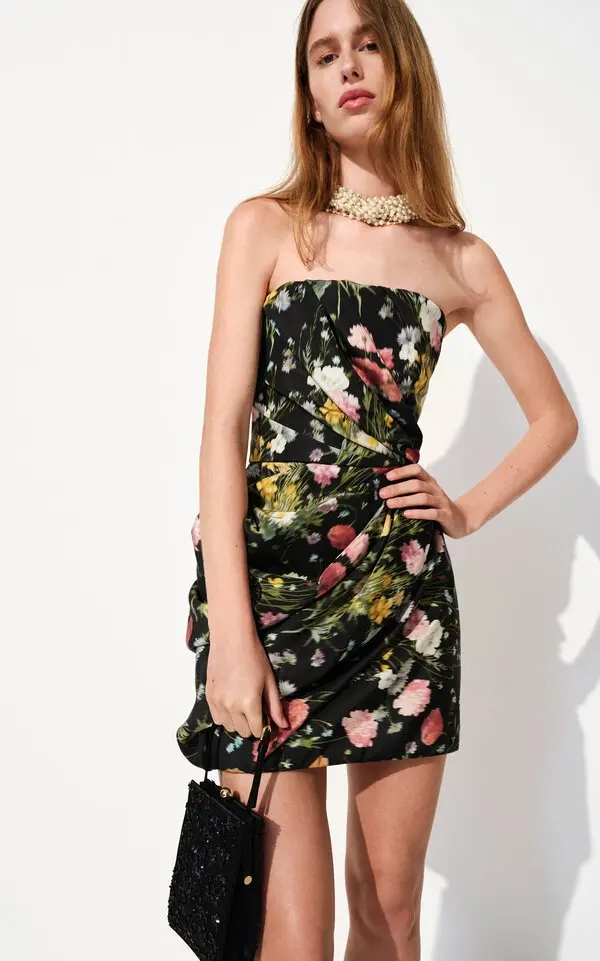 Carolina Herrera Draped Meadow Floral Silk Faille Mini Dress