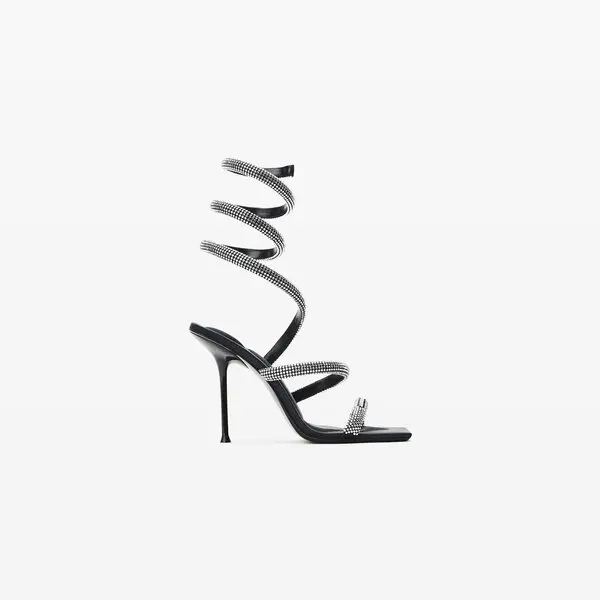 Alexander Wang Julie Crystal Coil Sandal - Black/silver