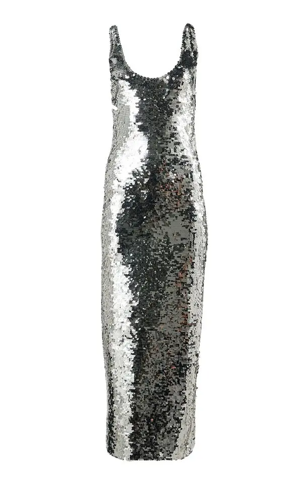 Carolina Herrera Embellished Signature Merino Sequin Midi Dress - Silver