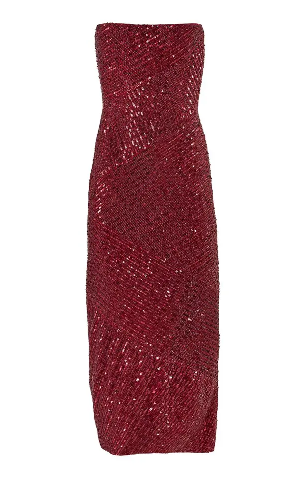 Carolina Herrera Embellished Crepe De Chine Midi Dress - Red