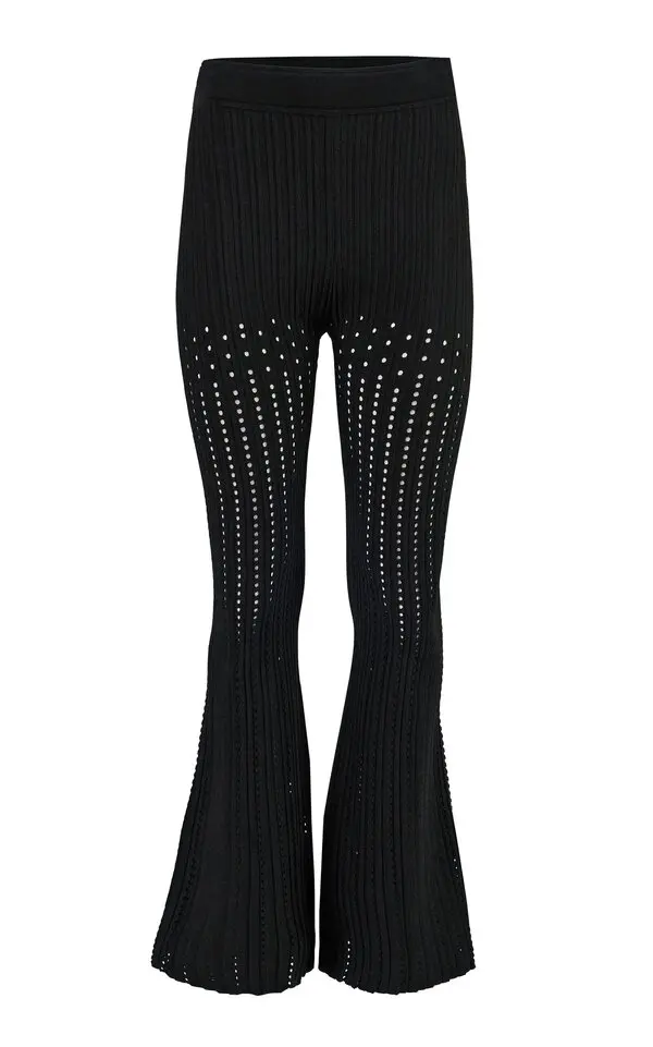 Carolina Herrera High-rise Viscose Pointelle Knit Flared Pants - Black