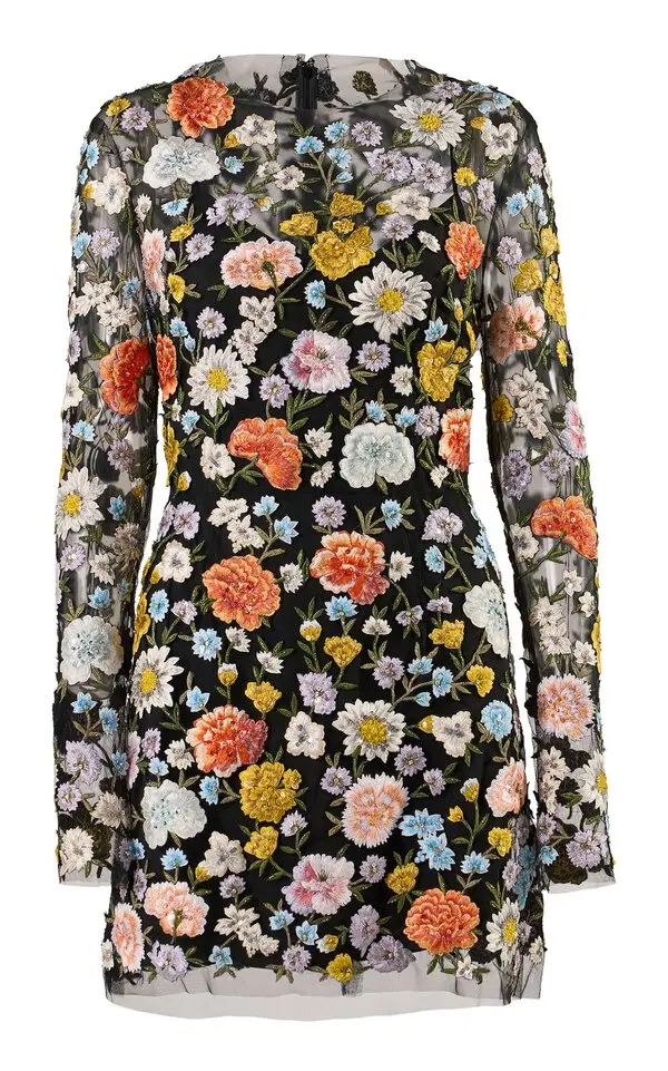 Carolina Herrera Embroidered Nylon Tulle Mini Dress