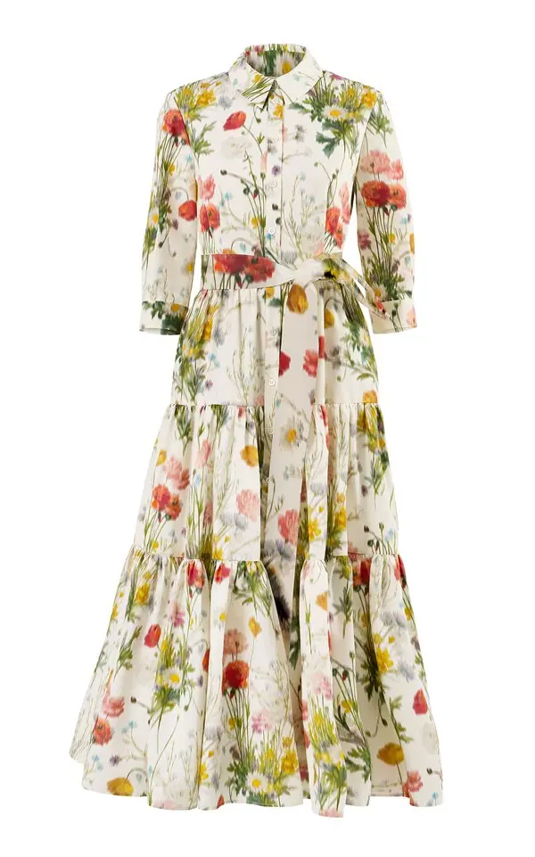 Carolina Herrera Belted Meadow Floral Cotton Shirt Dress - White