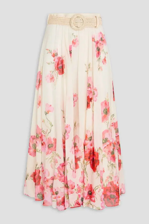 Zimmermann Belted Floralprint Cotton And Silkblend Georgette Maxi Skirt - Ivory