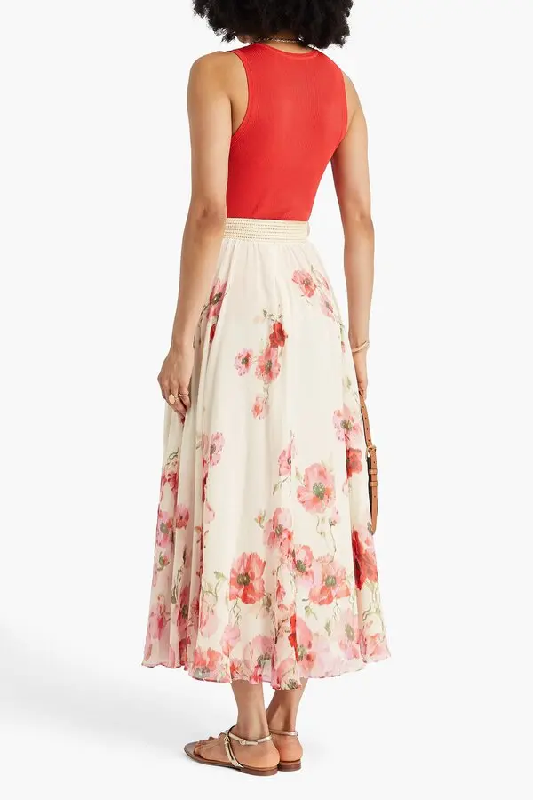 Zimmermann Belted Floral-print Cotton And Silk-blend Maxi Skirt