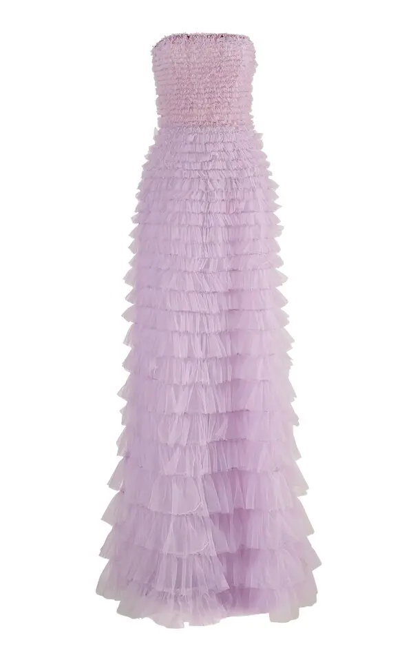 Carolina Herrera Strapless Ruffled Nylon Tulle Gown