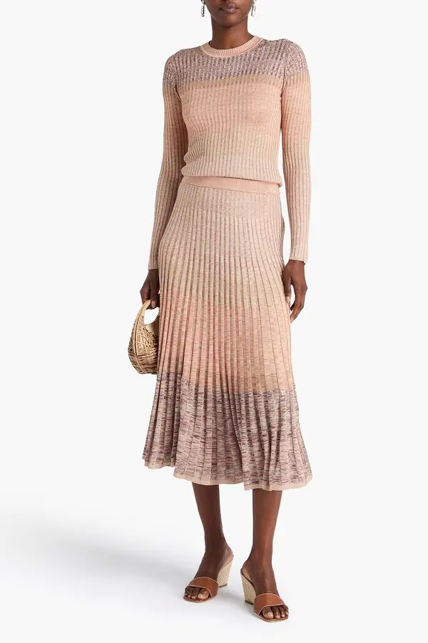 Zimmermann Striped Ribbed Knit Midi Skirt