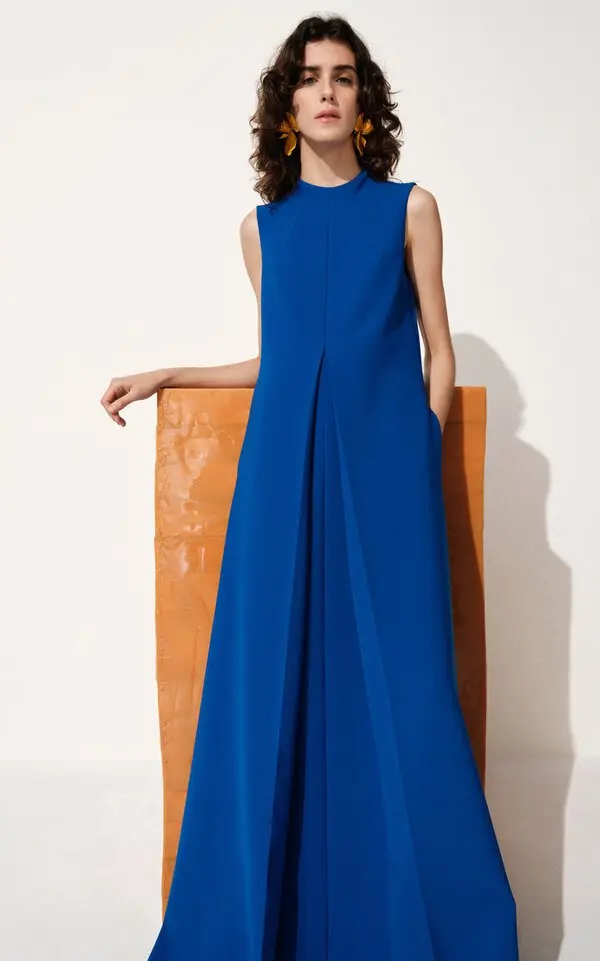 Carolina Herrera Pleated Stretch Fluid Crepe Gown - Blue