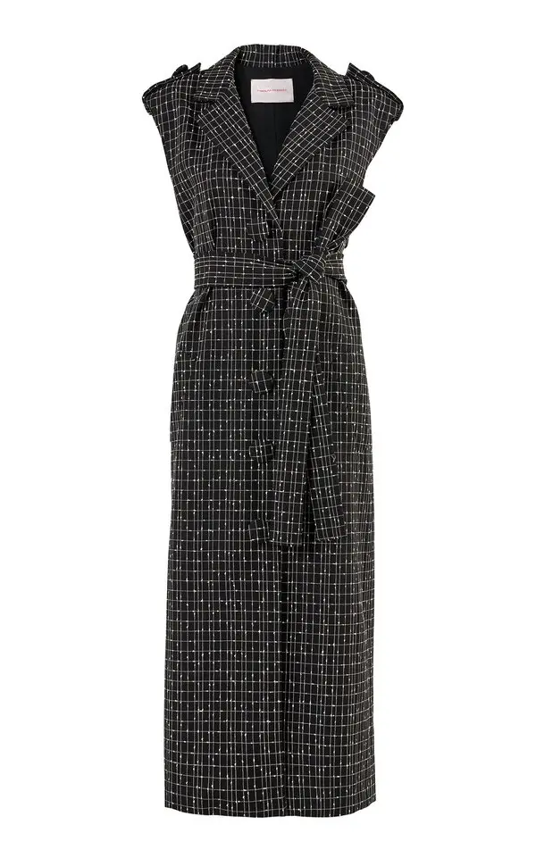 Carolina Herrera Belted Slub Yarn Check Tailoring Knee-length Dress - Black