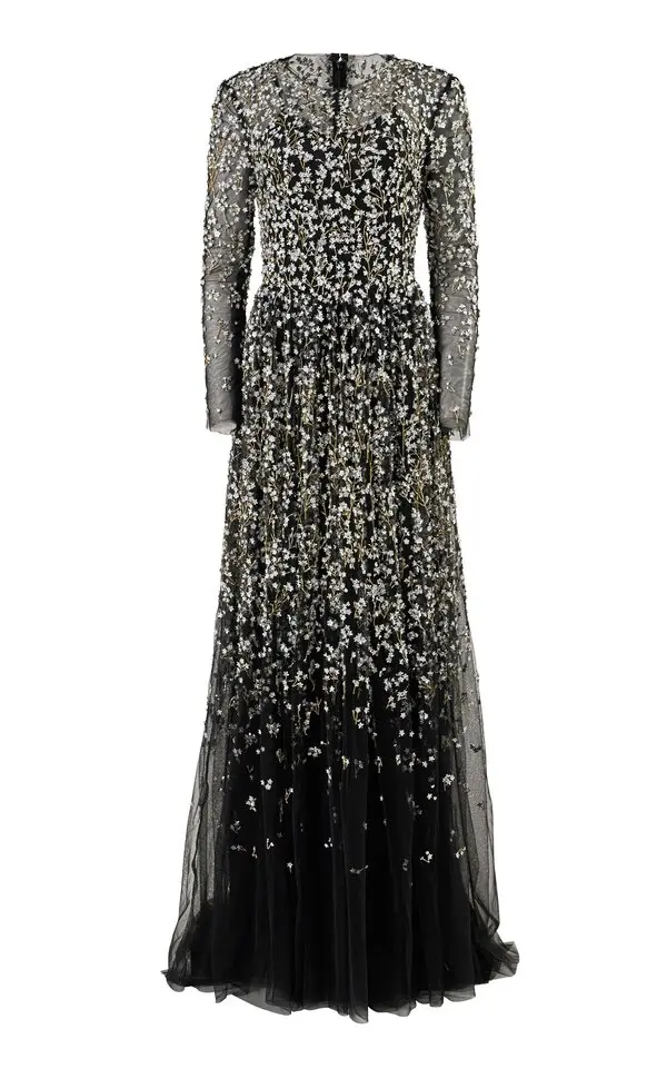 Carolina Herrera Embellished Nylon Tulle Gown