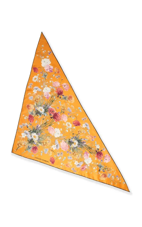 Carolina Herrera Single Meadow Floral Triangle Silk Scarf - Pink